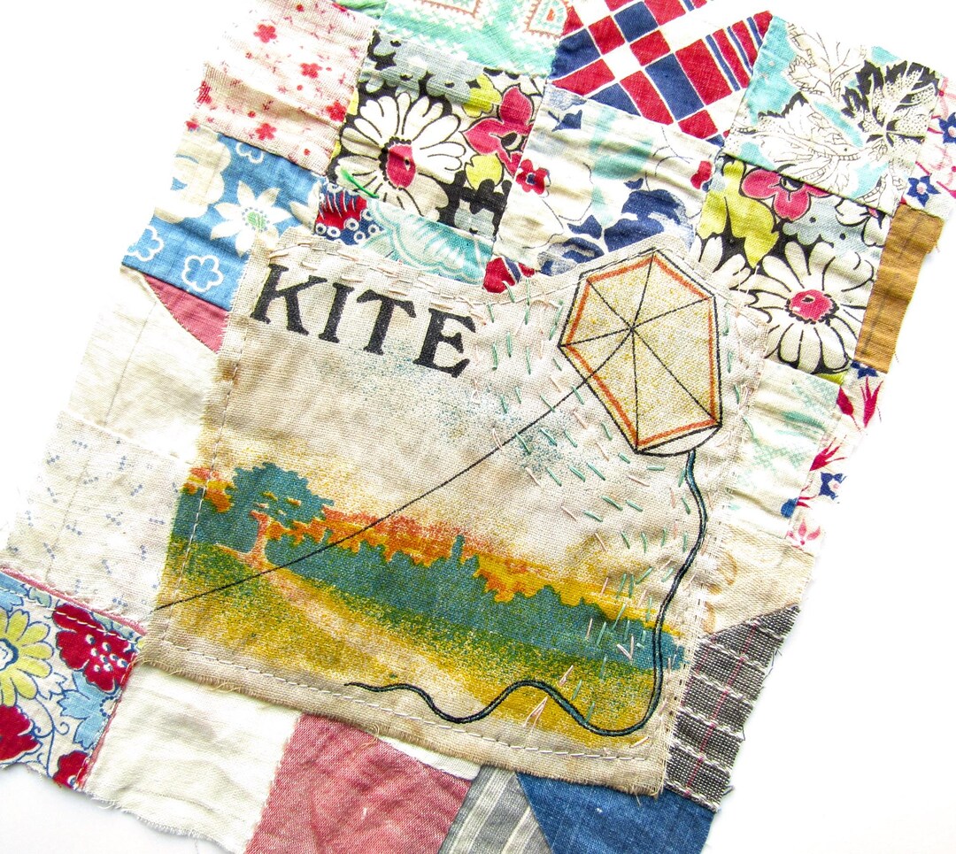 Kite Flying Patchwork and Slow Stitch Mini Quilt, Mat, Decoration ...