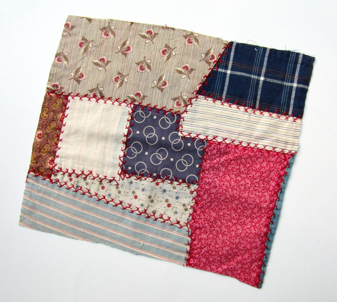 Antique Victorian Calico Fabrics Crazy Patchwork Outline Stitch Piece ...