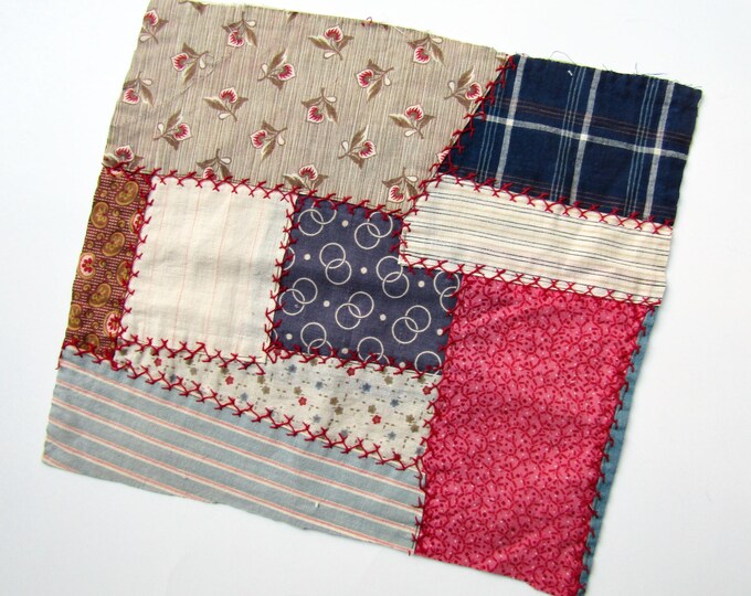 Antique Victorian Calico Fabrics Crazy Patchwork Outline Stitch Piece ...