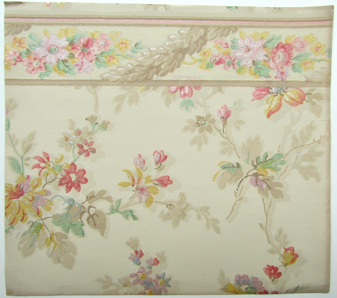 Vintage 1940 Floral Design Wallpaper Print for Wall Decor, Journal ...
