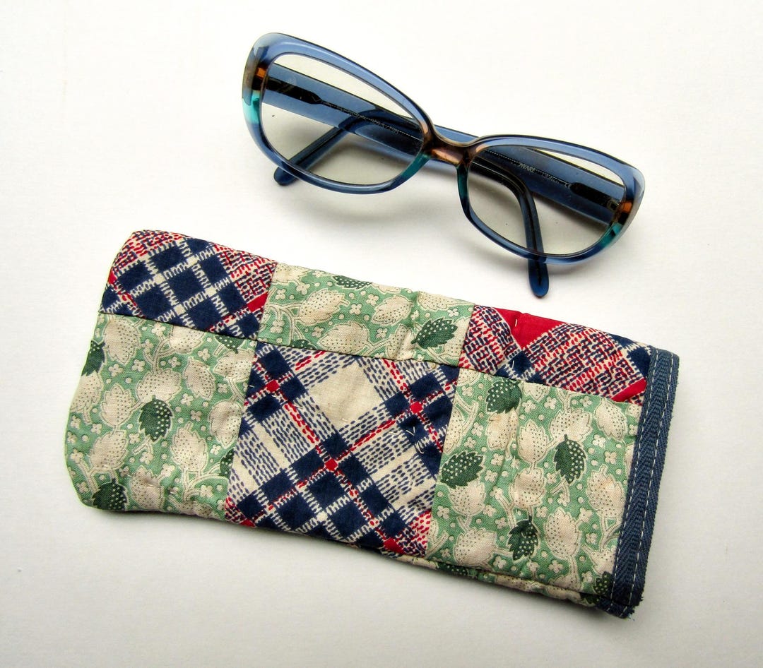 Upcycled Vintage Quilt Pieces Soft Eyeglass Case for Purse, Storage, Car Use, Recycled Patchwork ...