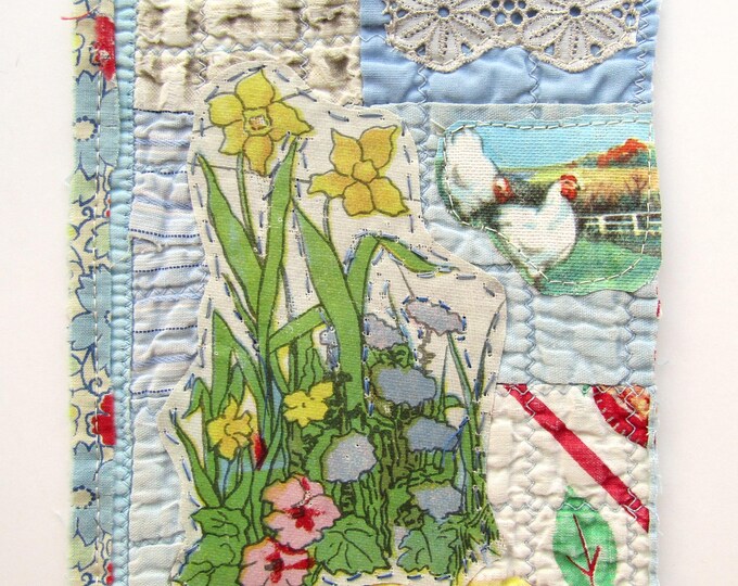Spring Flower Garden Farm Scene Patchwork Mini Quilt, Mat, Decoration ...