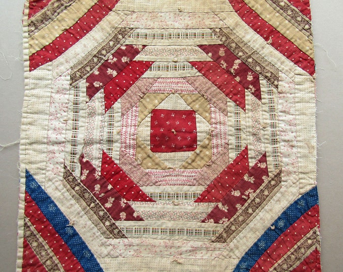Antique Log Cabin Quilt Piece, Beautiful 1890's Era Time Worn Pineapple ...