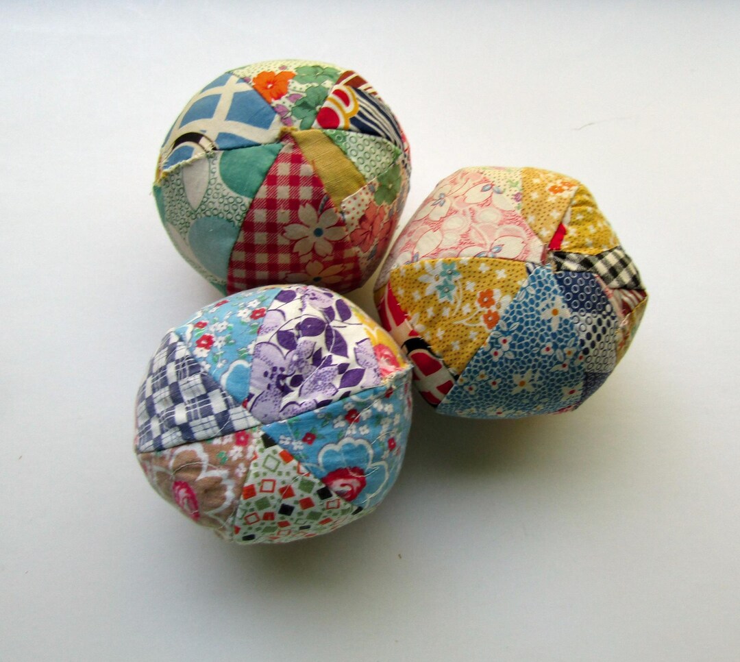 Upcycled Vintage Scrappy Quilt Balls, Patchwork Balls Made From Old Quilts, Set of 3 Balls, Bowl ...