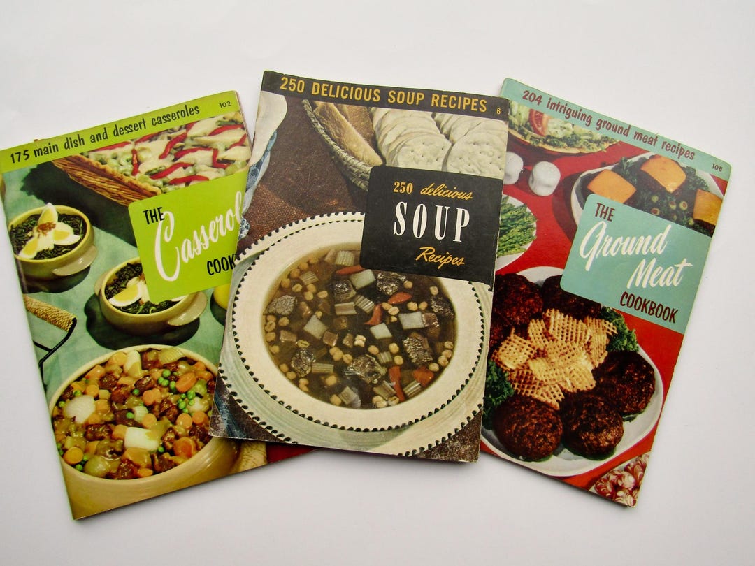 Three 1950's Vintage Mid Century Design Soft Cover Cookbooks, Culinary ...