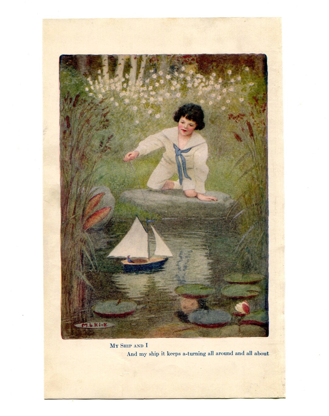 Vintage 1920's My Ship and I Boy Sailing Pond Boat Bookplate ...