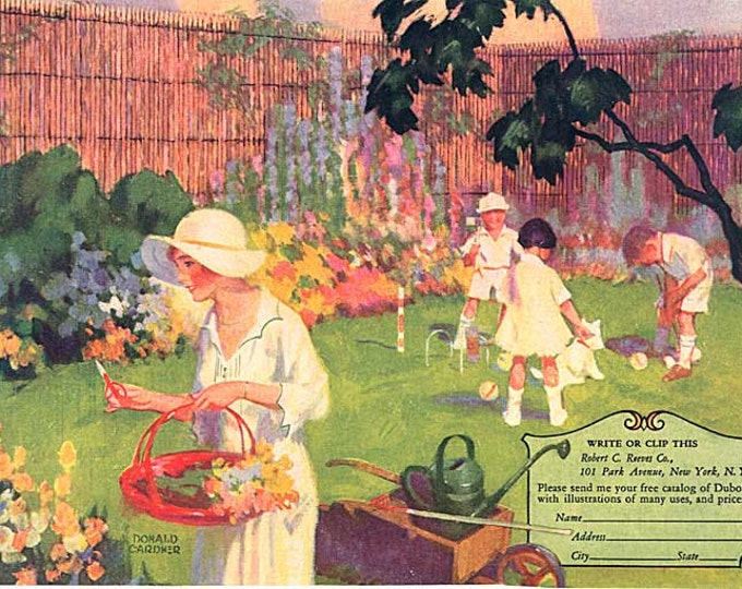 Vintage 1920's Garden Theme, Back Yard Illustrations, Prints, 2 ...