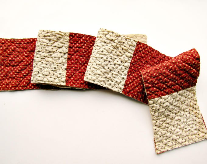 Nice Quilted Antique Calico Border Strip in Brick Red and Cream Small ...