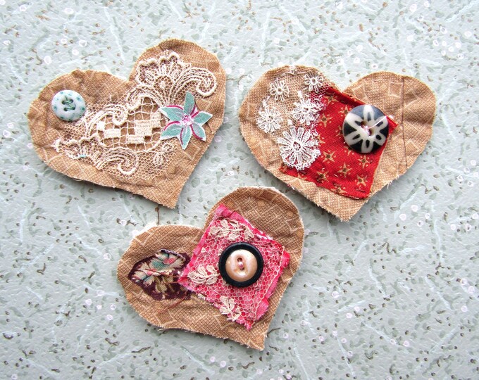 Antique Tiny Hearts Set, Quilt Scrap Hearts W Antique Buttons for ...