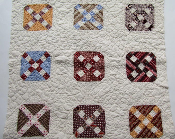 Antique 9 Block Mini Crossroads Pattern Quilt Piece, Quilt Section for ...