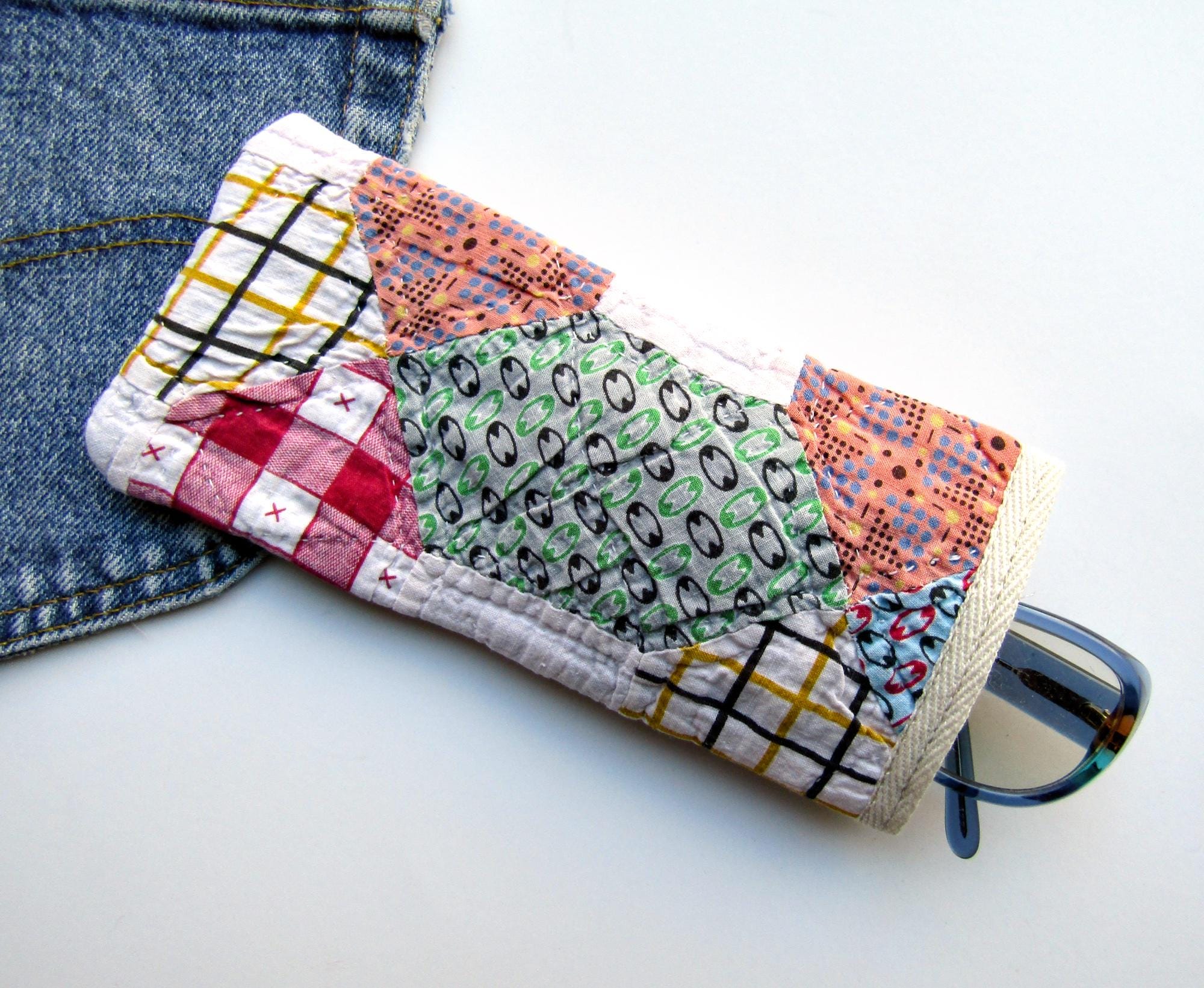 Upcycled Vintage Quilt Pieces Soft Eyeglass Case for Purse, Storage ...