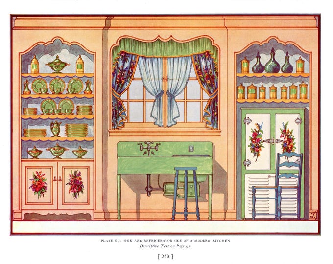 Vintage 1937 Art Deco Interior Decorative Drapes, Textiles Bookplate ...