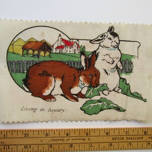 Vintage Child's Muslin Book Page, Two Rabbits at the Farm, Living in ...
