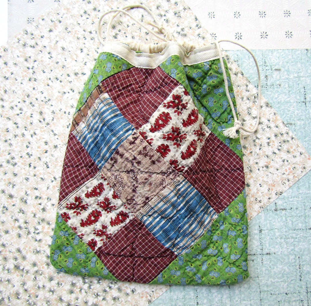 Antique Calico Fabrics Quilt Piece Patchwork Drawstring Bag - Etsy