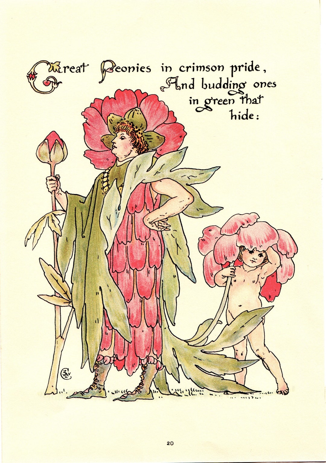 Vintage Flora's Feast by Walter Crane Flower Characters Bookplate ...