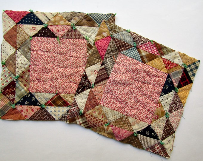 Two Antique 1890 Era Calico Fabrics Geese and Block Quilt Blocks for ...