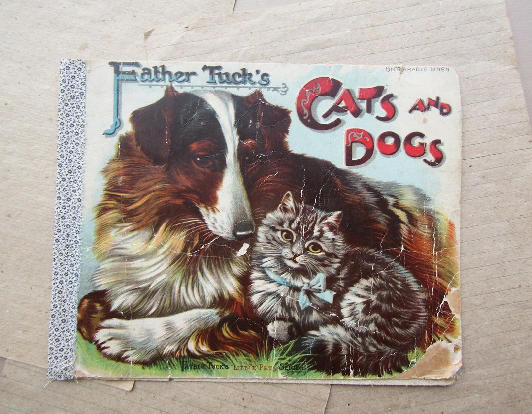 Timeworn Antique 1890's Tucks Cats and Dogs Book Covers, Linen Cover ...