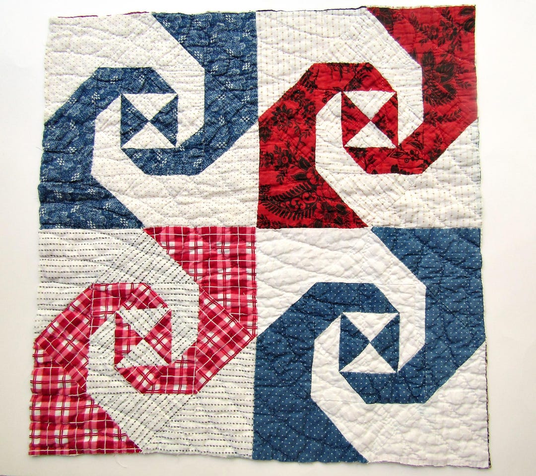 Antique Snail Trail Type Design Calico Fabrics Patchwork Quilt Piece ...