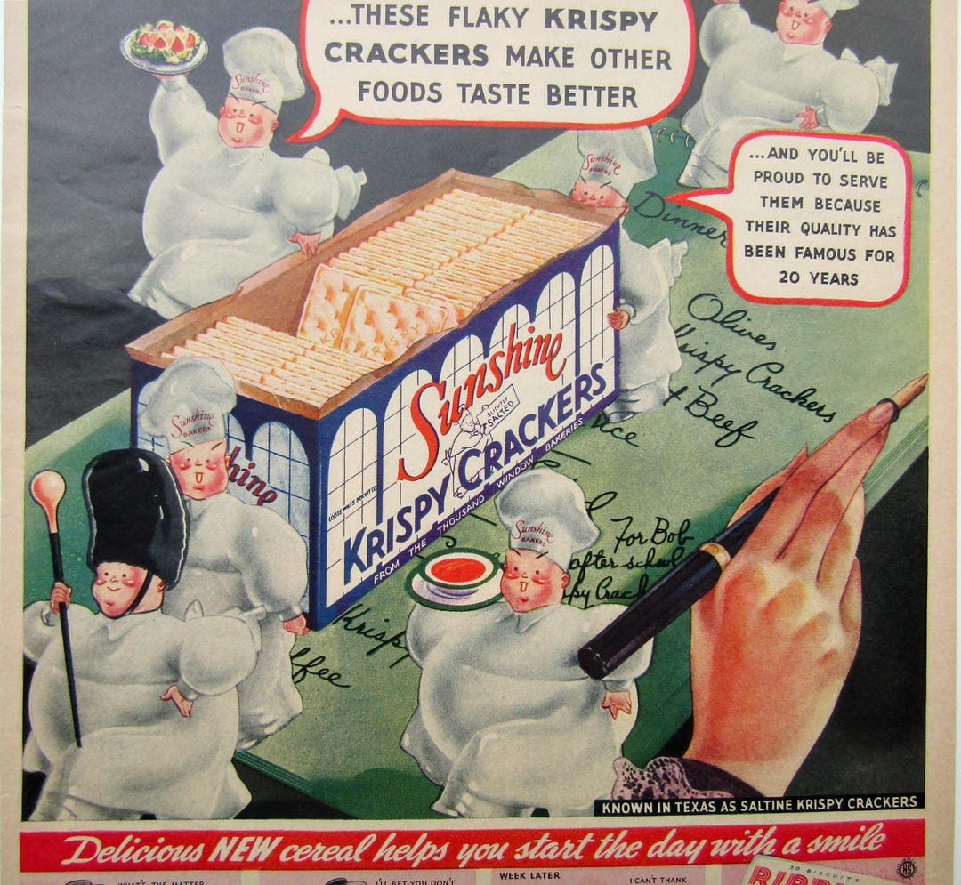 Vintage 1936 Sunshine Krispy Crackers Little Chef Advertising ...