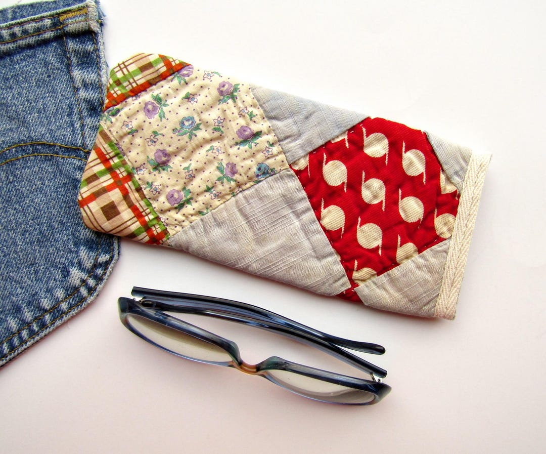 Upcycled Vintage Quilt Pieces Soft Eyeglass Case for Purse, Storage, Car Use, Recycled Patchwork ...