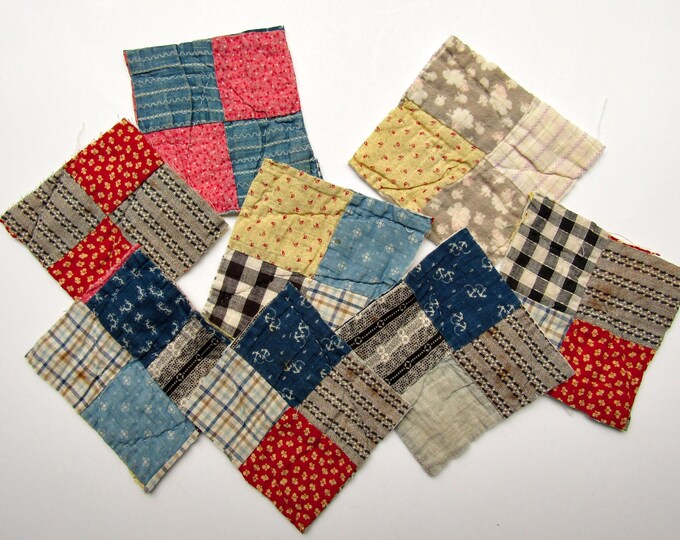 Bundle of 8 1920's Calico Fabrics 4 Patch Patchwork Quilt Pieces, Quilt ...