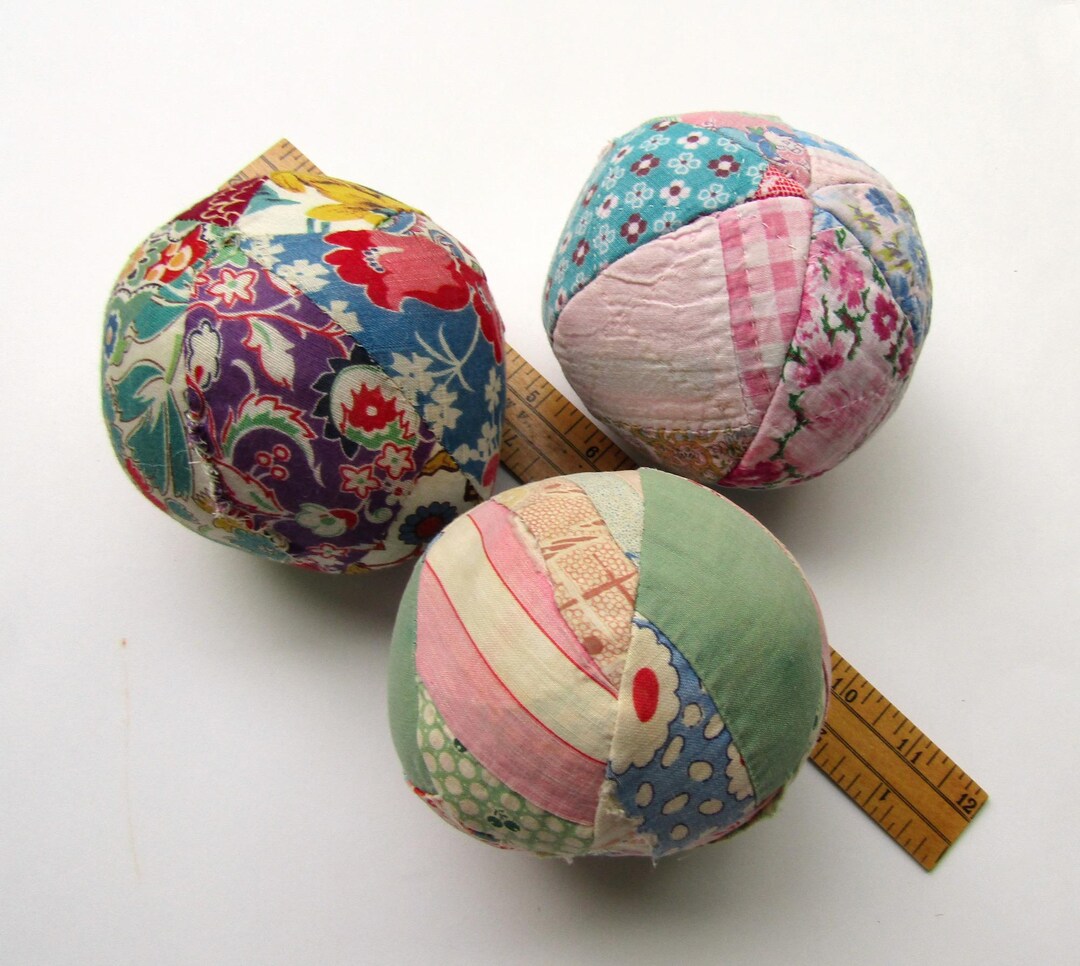 Upcycled Vintage Scrappy Quilt Balls, Patchwork Balls Made From Old Quilts, Set of 3 Balls, Bowl ...