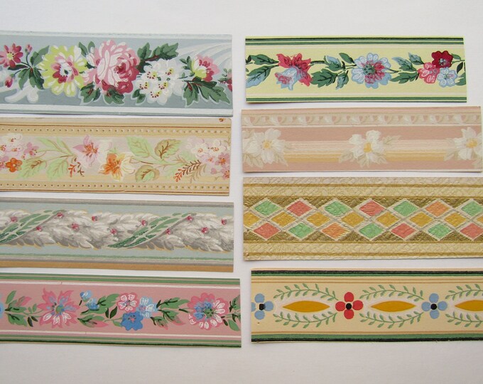 Set of 8 Vintage 1940's Wallpaper Border Strips Decorative Papers ...