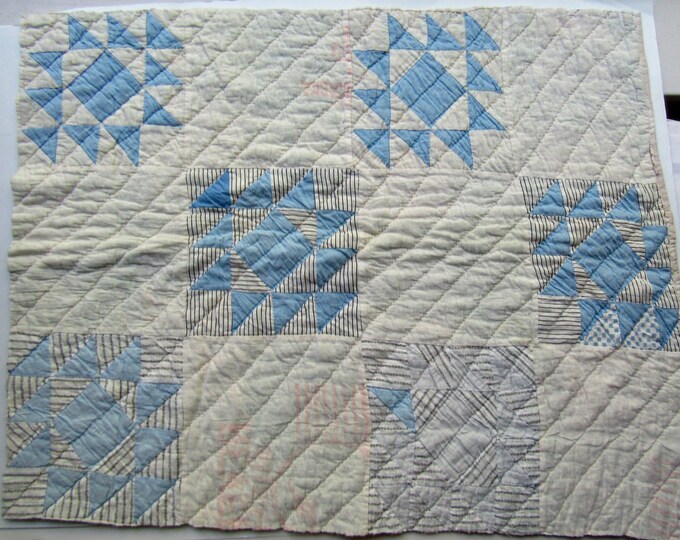 Antique 1920s Farmhouse Blue and White Shirting, Calico Fabrics ...