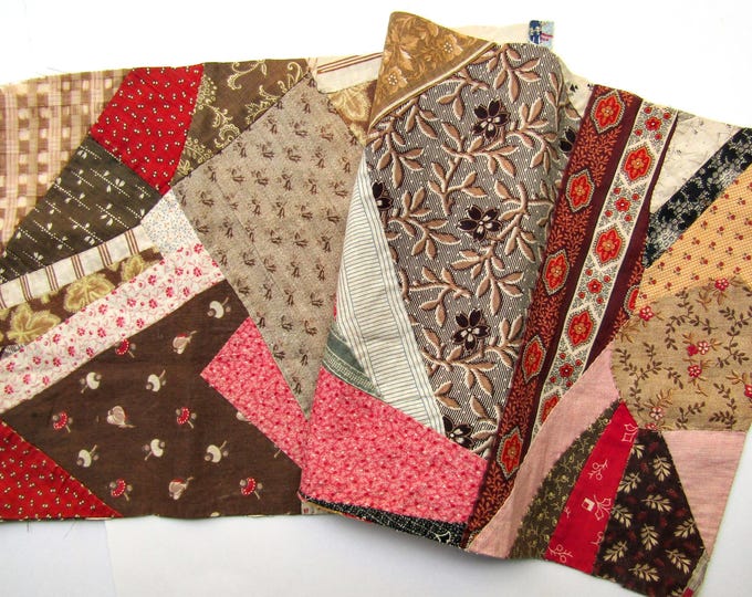 Antique 1890's Calico Fabrics Quilt Block, Quilt Square, Scrappy Crazy ...