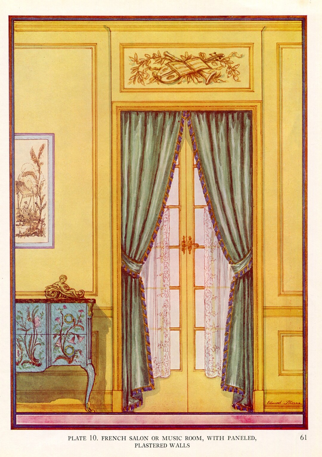 Vintage 1937 Art Deco Interior Decorative Drapes, Textiles Bookplate ...