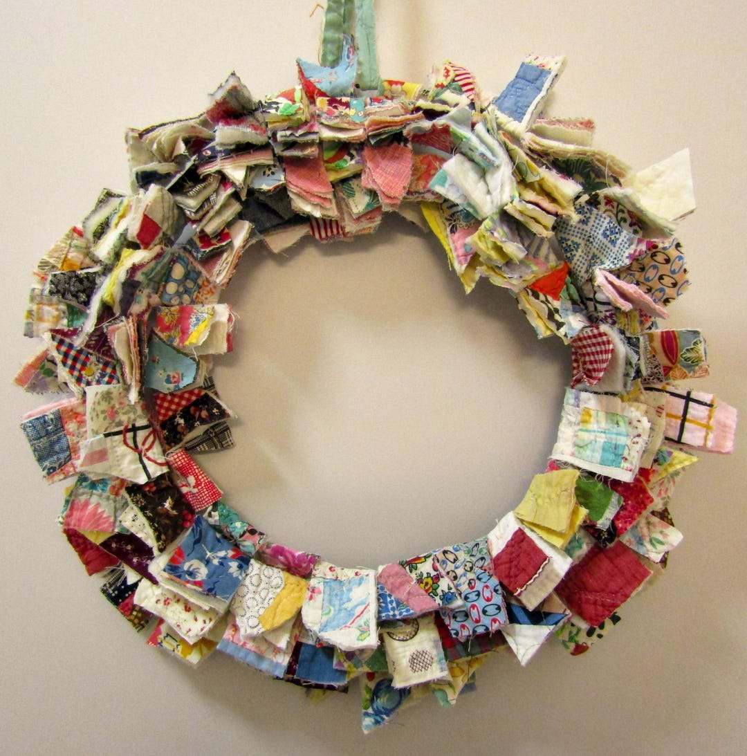 Upcycled Vintage Quilt Scrap Pieces Door Wreath, Quilt Pieces From 1880 ...