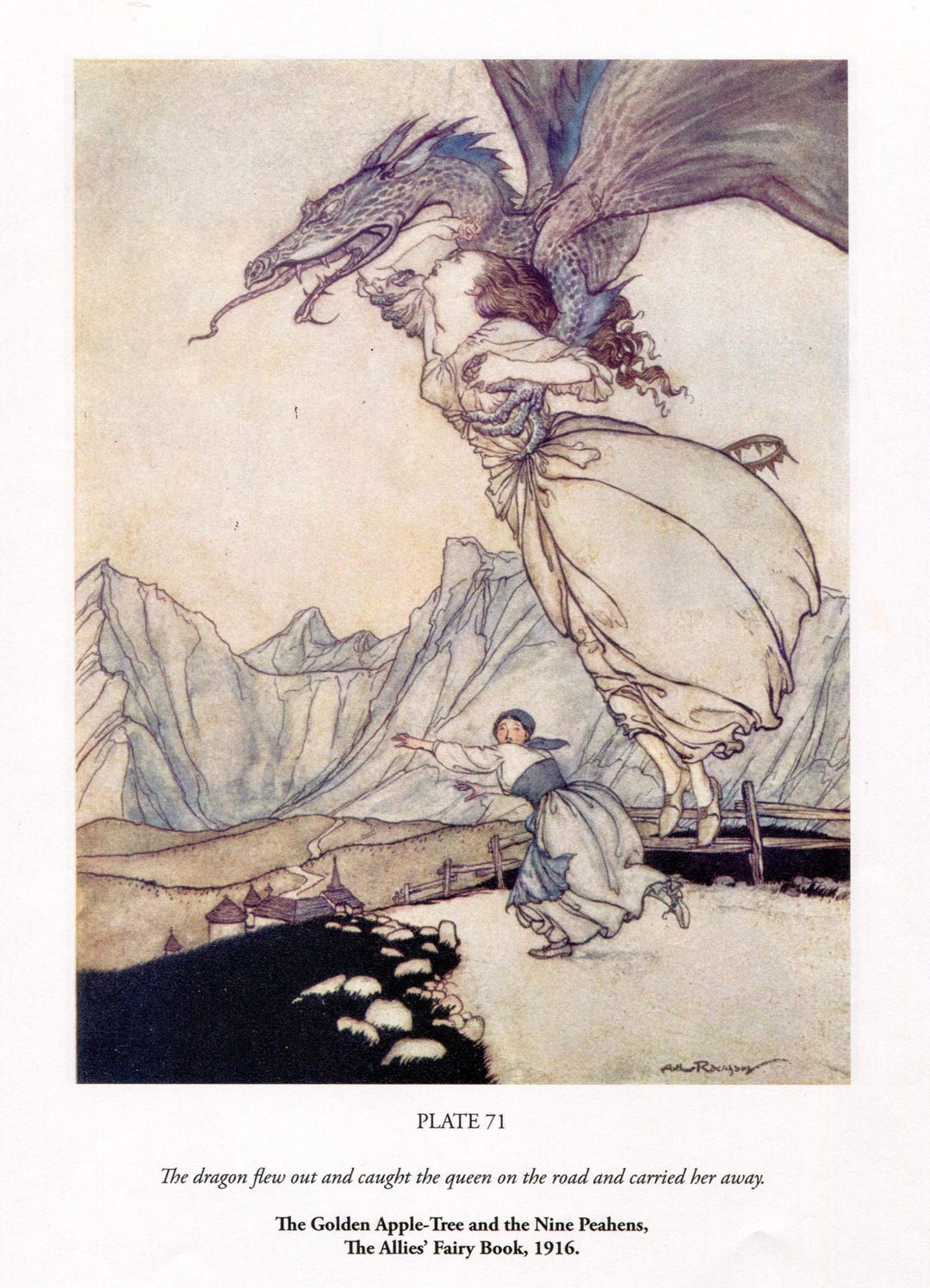 Arthur Rackham Bookplate, Illustration Print, Dragon Carries the Queen ...