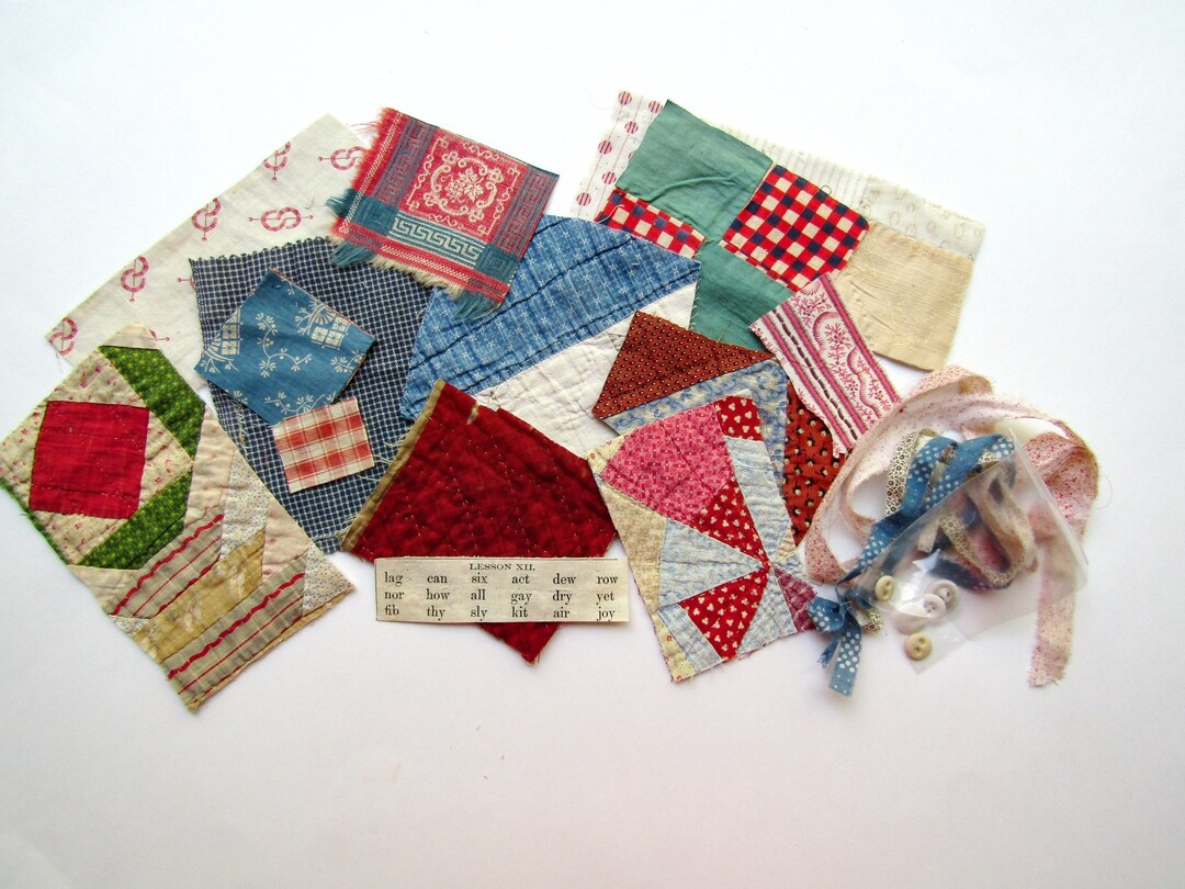 Antique Worn and Faded Calico Cotton Scraps Bundle for Slow Stitch Work ...