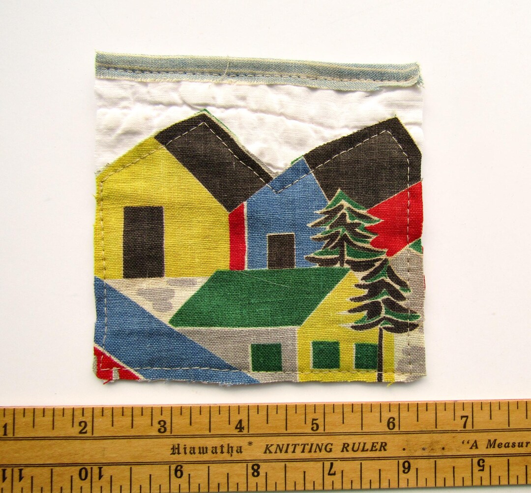 Scrappy Houses, Trees Image W Quilt Piece Patch, Decoration, Recycled ...