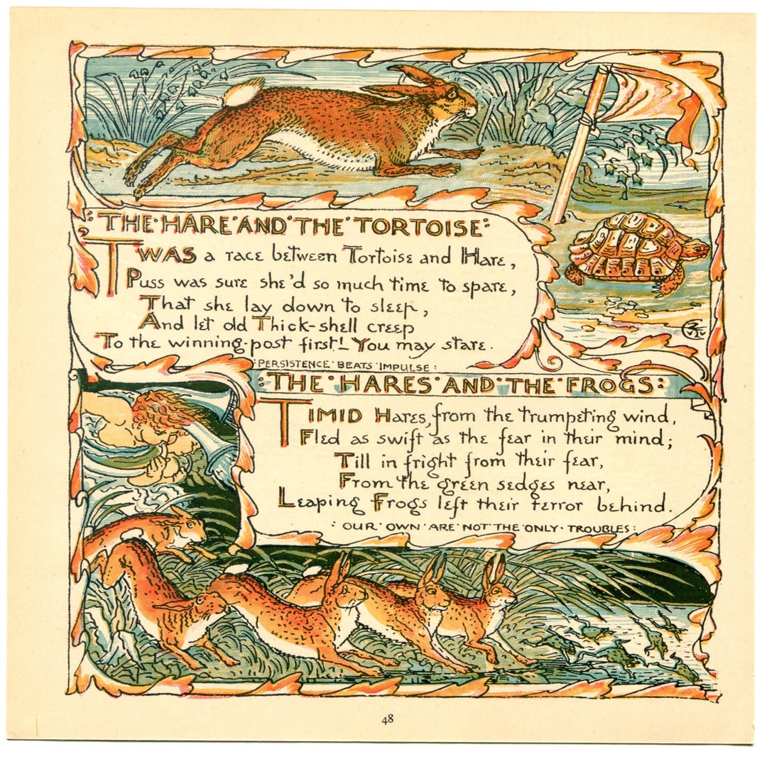 Victorian Walter Crane Aesop Fables Bookplate Illustration Print, the ...