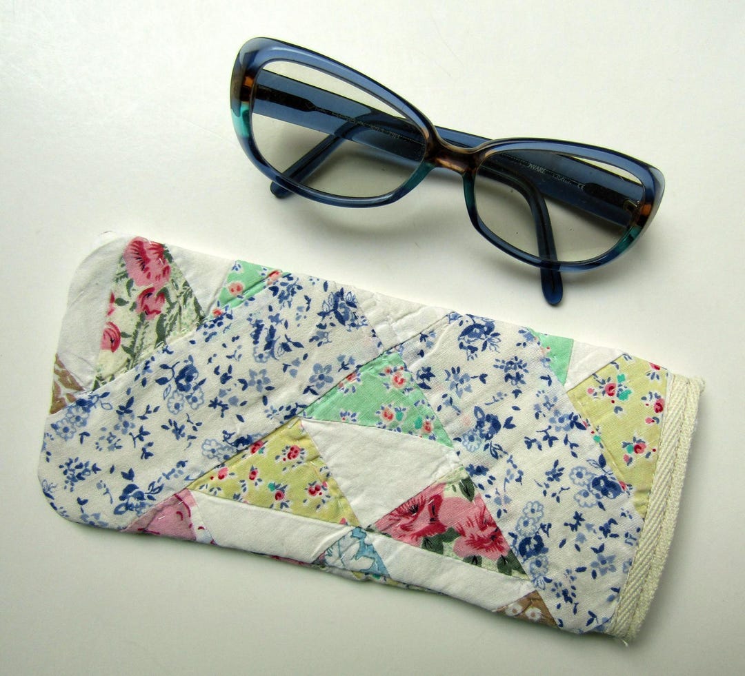 Upcycled Vintage Quilt Pieces Soft Eyeglass Case for Purse, Storage, Car Use, Recycled Patchwork ...