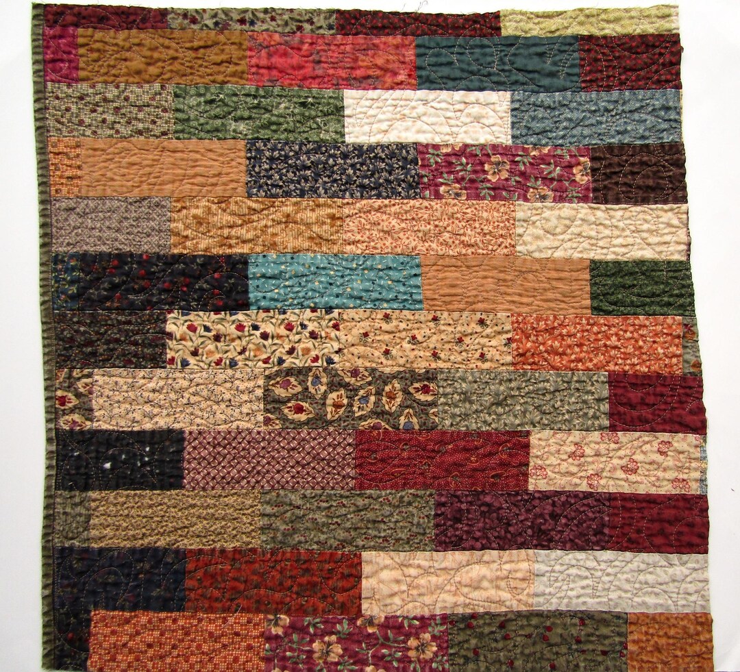 Recycled Bricks Pattern Scrappy Patchwork Quilt Section With Earth Tone ...