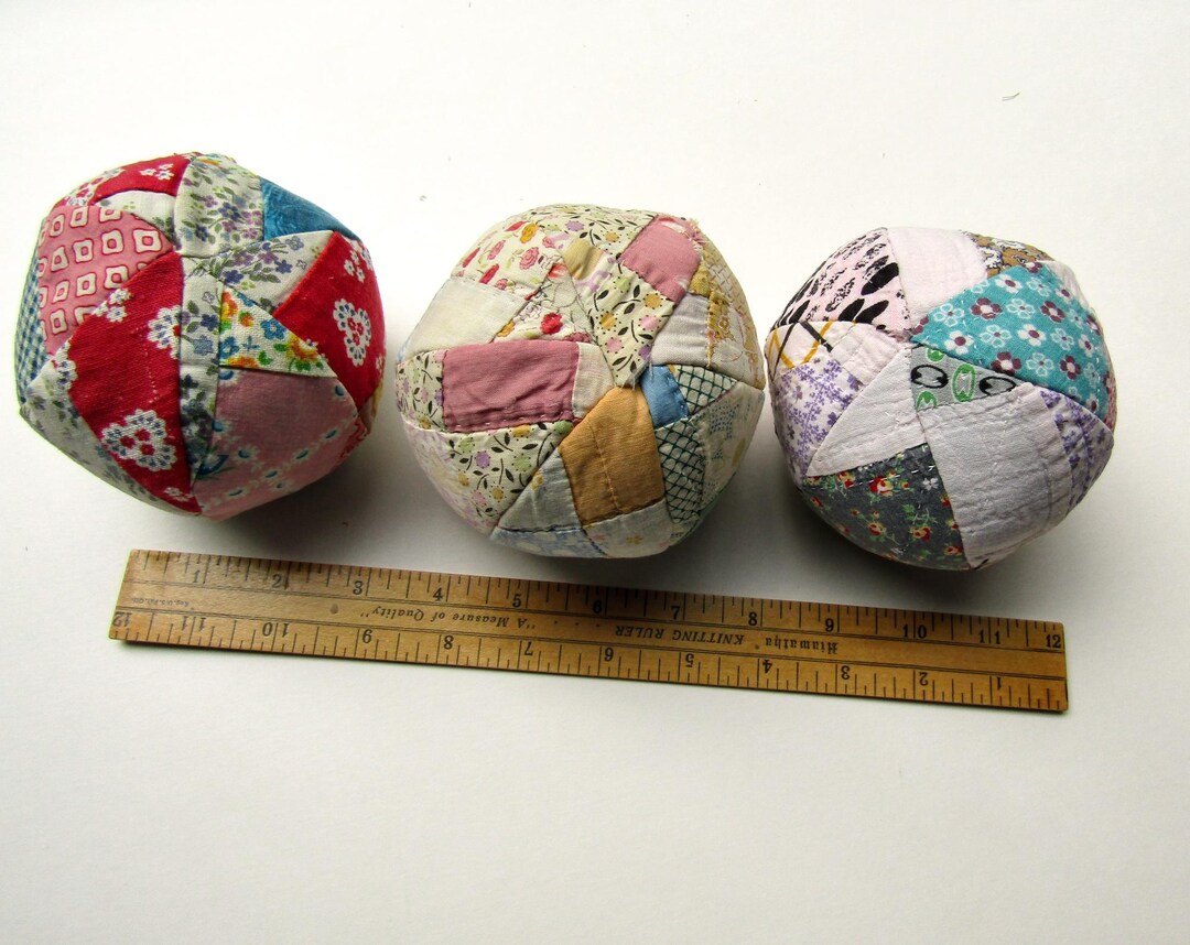 Upcycled Vintage Scrappy Quilt Balls, Patchwork Balls Made From Old Quilts, Set of 3 Balls, Bowl ...