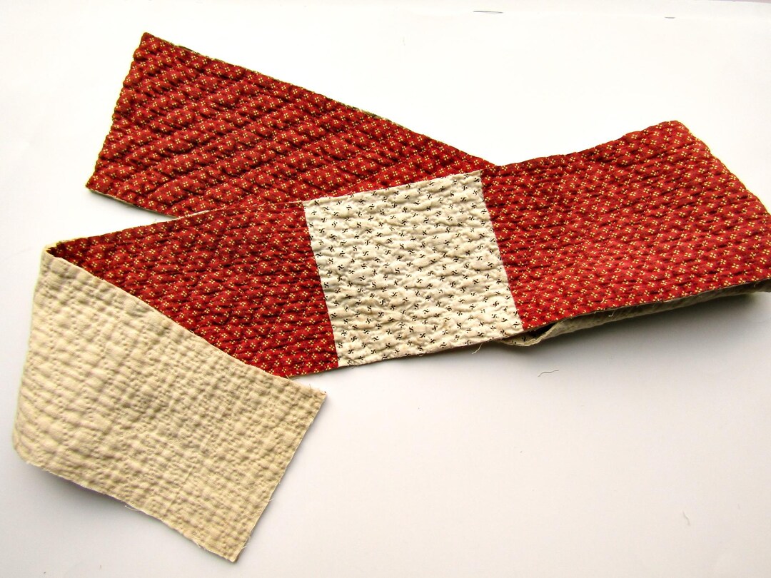 Nice Quilted Antique Calico Border Strip in Brick Red and Cream Small ...