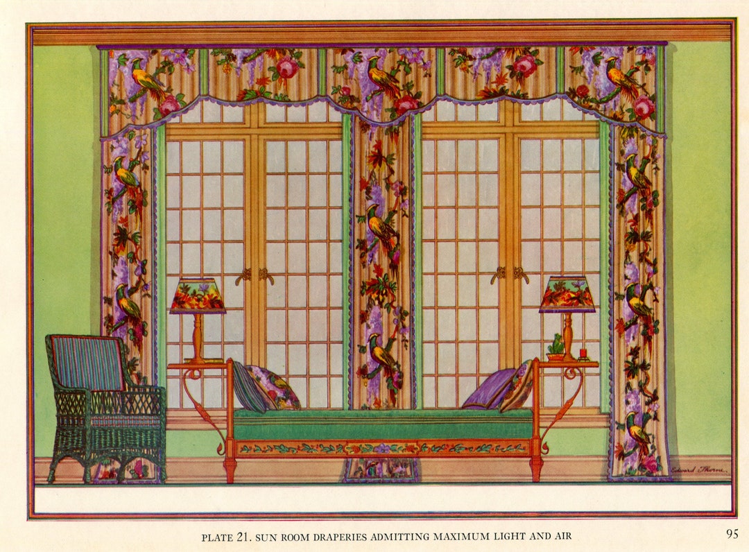 Vintage 1937 Art Deco Interior Decorative Drapes, Textiles Bookplate ...
