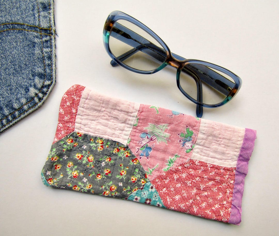 Upcycled Vintage Quilt Pieces Soft Eyeglass Case for Purse, Storage, Car Use, Recycled Patchwork ...