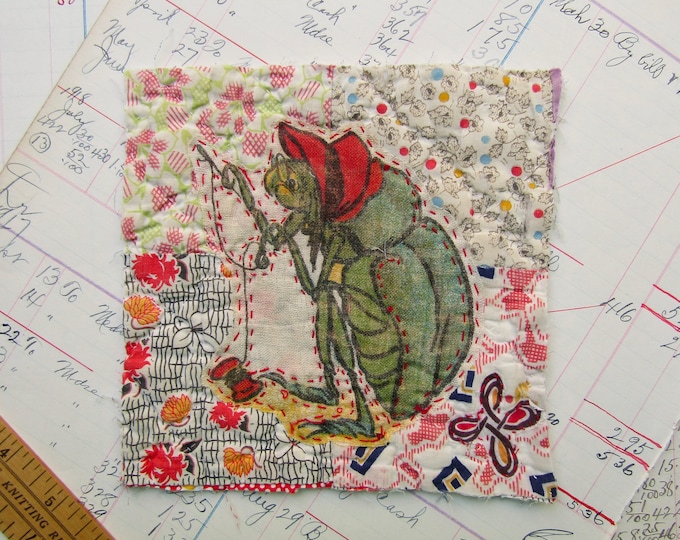 Lady Beetle in Red Bonnet Threading Her Needle Quilt Piece Patchwork ...