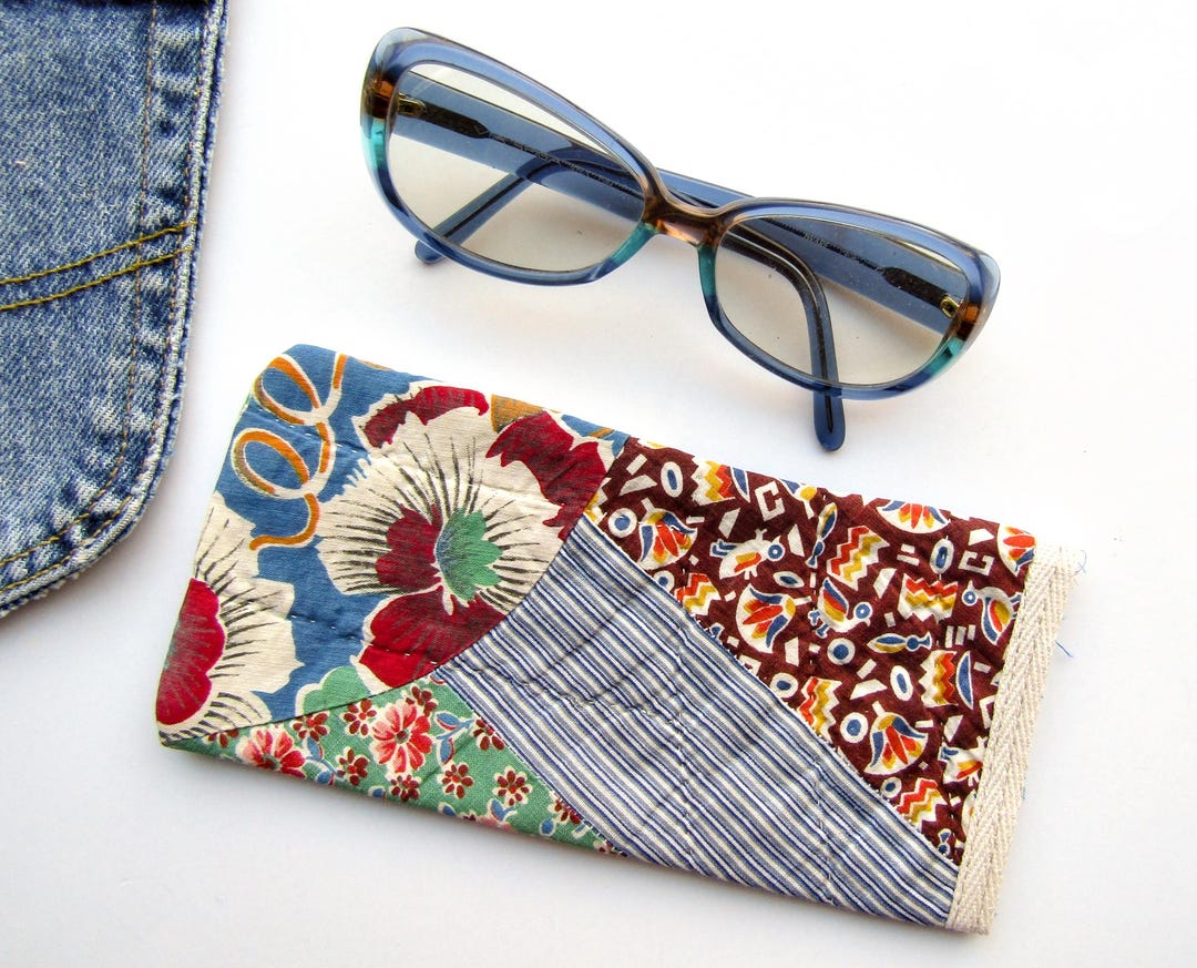 Upcycled Vintage Quilt Pieces Soft Eyeglass Case for Purse, Storage, Car Use, Recycled Patchwork ...