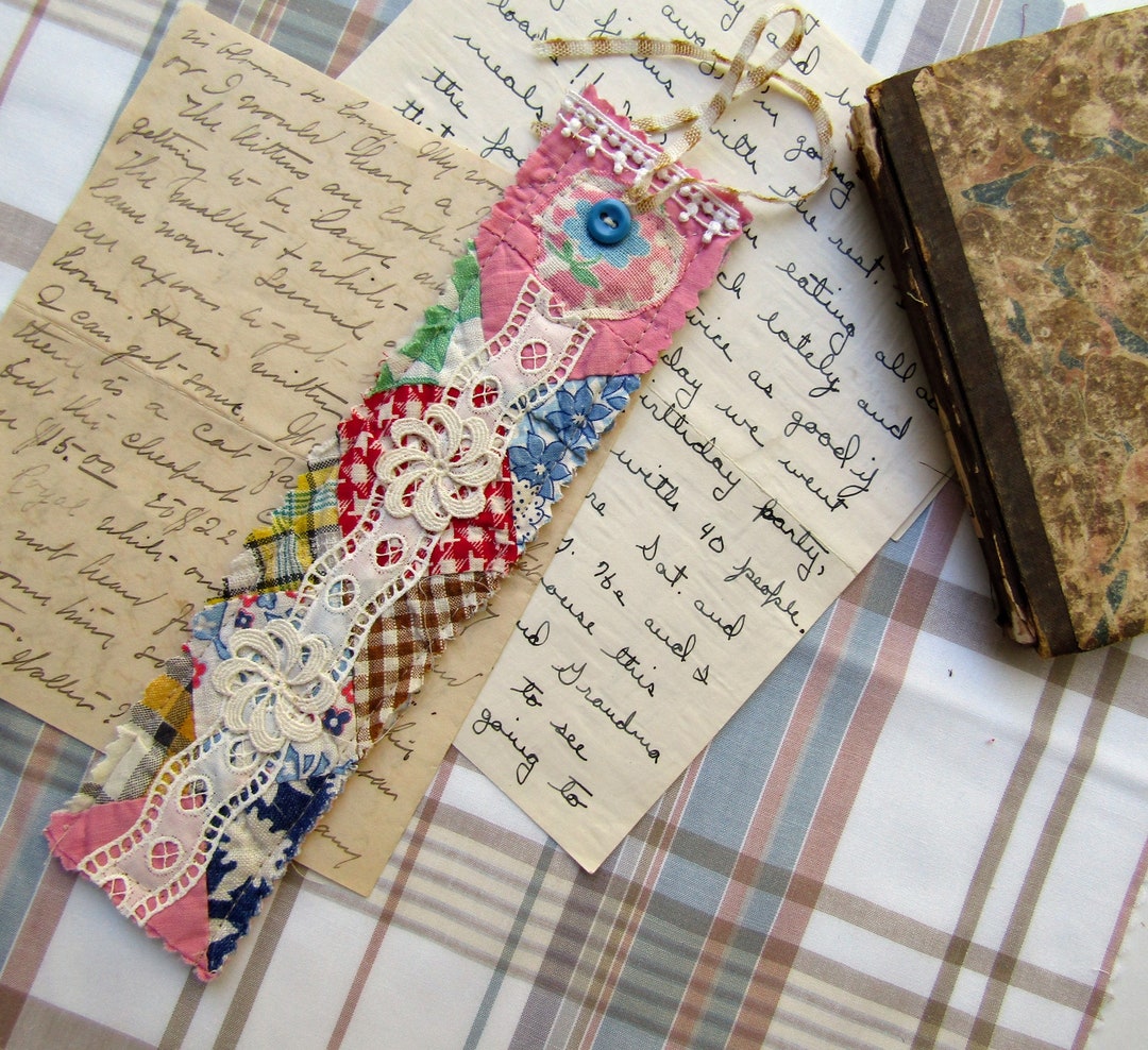 Recycled Antique Quilt Piece Bookmark, Feedsack and Calico Fabrics ...