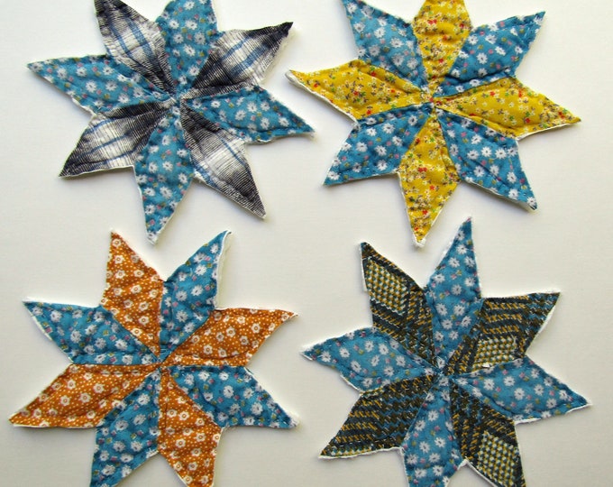 Pieced Hand Cut Stars Quilt Pieces Bundle, Vintage 1960's Cotton ...