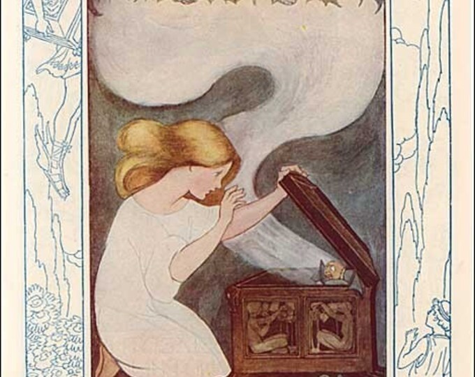 1930's Fairy Tale Illustration Print Pandora's Box, She Lifted the Lid ...