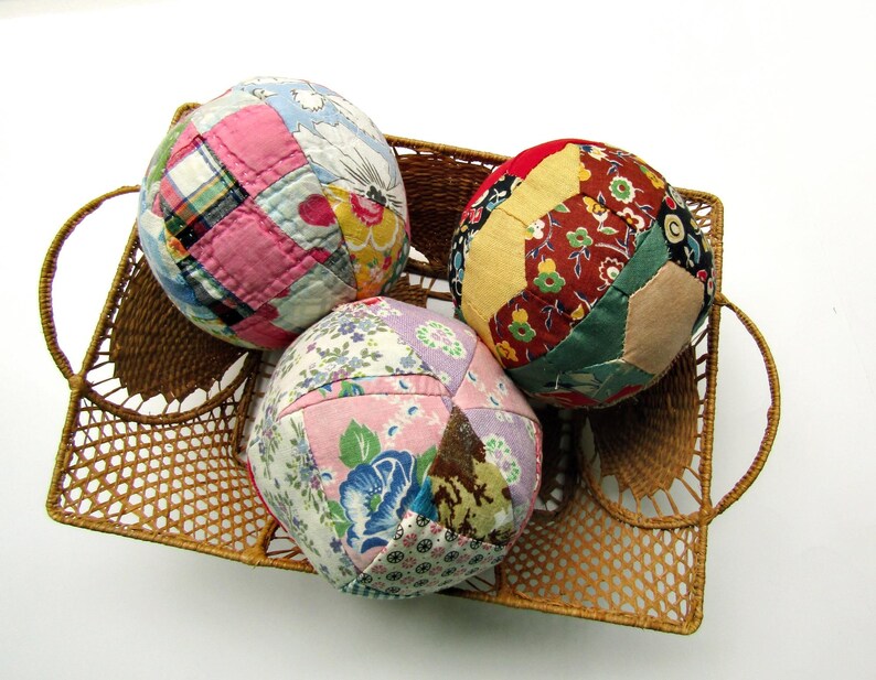 Upcycled Vintage Scrappy Quilt Balls, Patchwork Balls Made From Old Quilts, Set of 3 Balls, Bowl ...