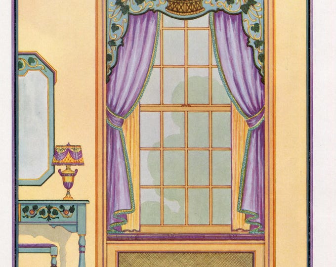 Vintage 1937 Art Deco Interior Decorative Drapes, Textiles Bookplate ...