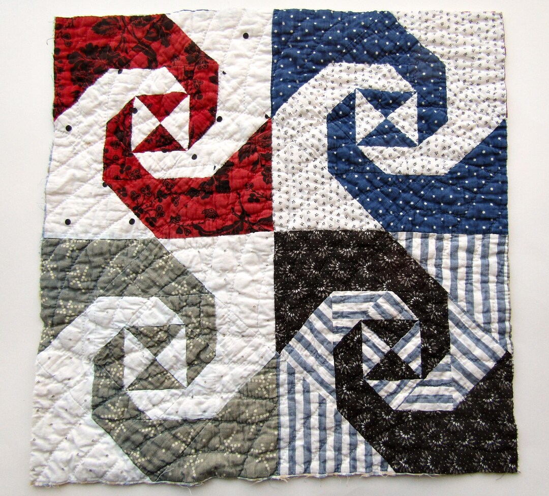 Antique Snail Trail Type Design Calico Fabrics Patchwork Quilt Piece ...