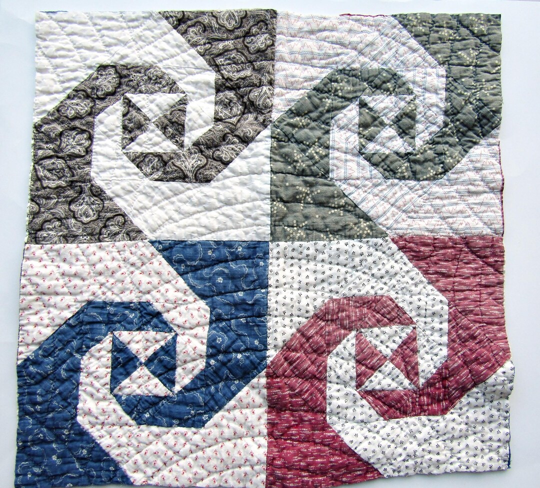 Antique Snail Trail Type Design Calico Fabrics Patchwork Quilt Piece ...